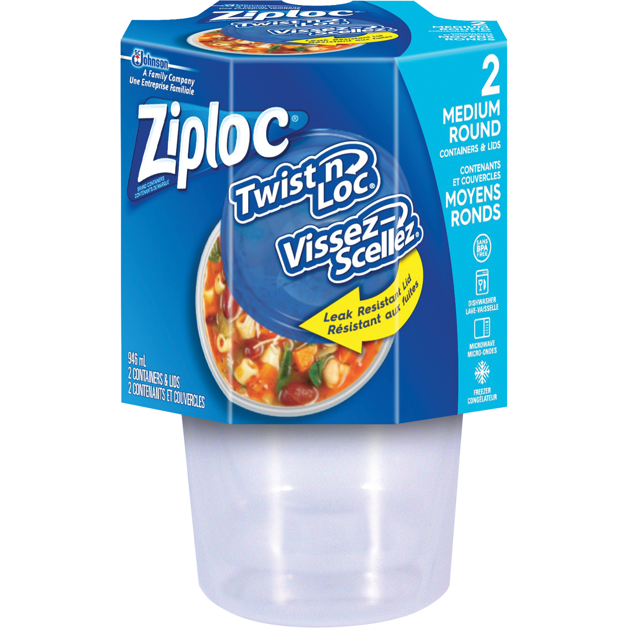 SC Johnson Contenants alimentaires ronds Ziploc Vissez-Scellez, Plastique, Capacité de 946 ml ...